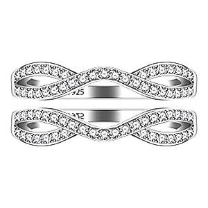 Uloveido 925 Sterling Silver Cubic Zirconia 2 Stackable Rings Enhancer for Women Wedding Engagement Anniversary Promise Rings Y2190 Size 7