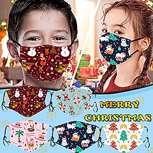 Walsent 5PCS Children Kids Cute Print Outdoor Protective Washable and Reusable Face Bandanas Stay Safe Face Mouth Bandanas, Christmas Decorations