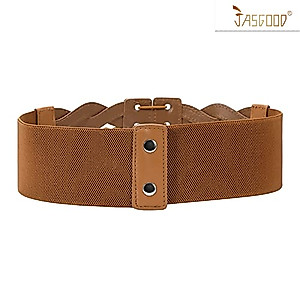 JASGOOD Women Elastic Wide Dress Belt 50S Stretchy Vintage Waist Cinch Belt, A-Brown, Suit for Waist 33”-36”