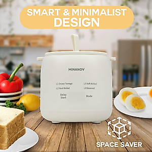 MINANOV Egg Maker - Electric Egg Cooker With Auto Shut Off And Alarm- Egg Maker Machine for Hard Boiled, Soft Boiled, Steamed Egg, Onsen Tamago - Smart Egg Cooker for Home,Kitchen, RV,Camping