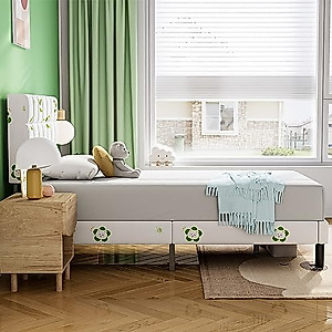 Molblly Twin Bed Frame Upholstered Platform with Velvet Headboard and Strong Wooden Slats, Non-Slip,No Box Spring Needed, Easy Assembly,White Green