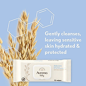 AVEENO Baby Daily Care Wipes - Cleanse Gently and Efficiently - Baby Wipes - Baby Essentials - 72 Wipes, Lid On Each Pack, Pack of 12 (864 Wipes in Total)