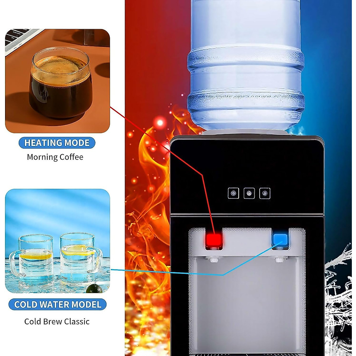 Top Loading Water Cooler Dispenser - 5 Gallon Hot & Cold Water, Child Safety Locker - 3 Temperature with Hot, Room & Cold Spouts, Suitable for Home Office