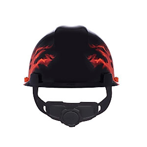 MSA 10092015 Freedom Series V-Gard Cap Style Safety Hard Hat with Fas-Trac III Ratchet Suspension | Polyethylene Shell, Self Adjusting Crown Straps - Standard Size in Black Fire