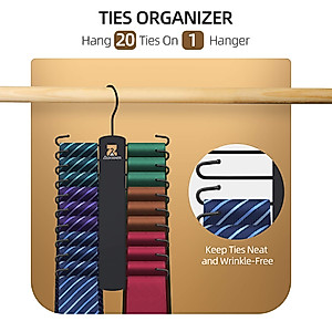 ZEDODIER 2 Pack Tie Hanger with 40 Hooks, Space Saving Necktie Organizer for Men, Large Capacity Tie and Belt Wooden Hanger for Closet, Black