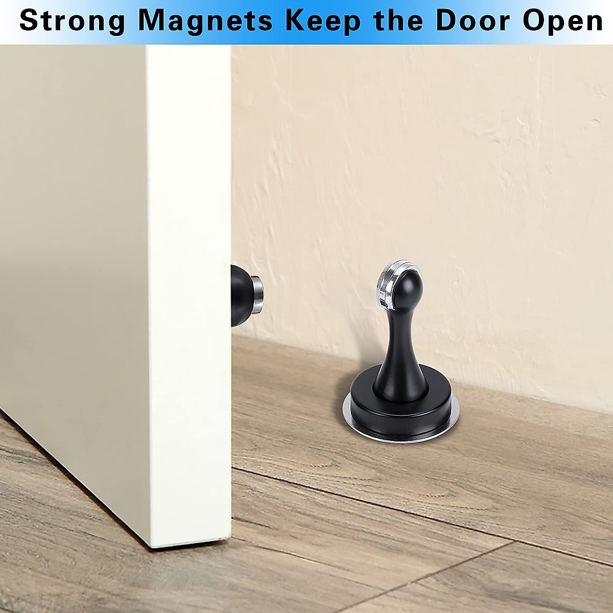 Sumnacon Magnetic Door Stopper, Heavy Duty Stainless Steel Door Stop Holder Come with 4 Pcs 3M Double-Sided Adhesive Tape & Hardware Screws,Install with Adhesive Tape Or Screws On Floor Wall (Black)