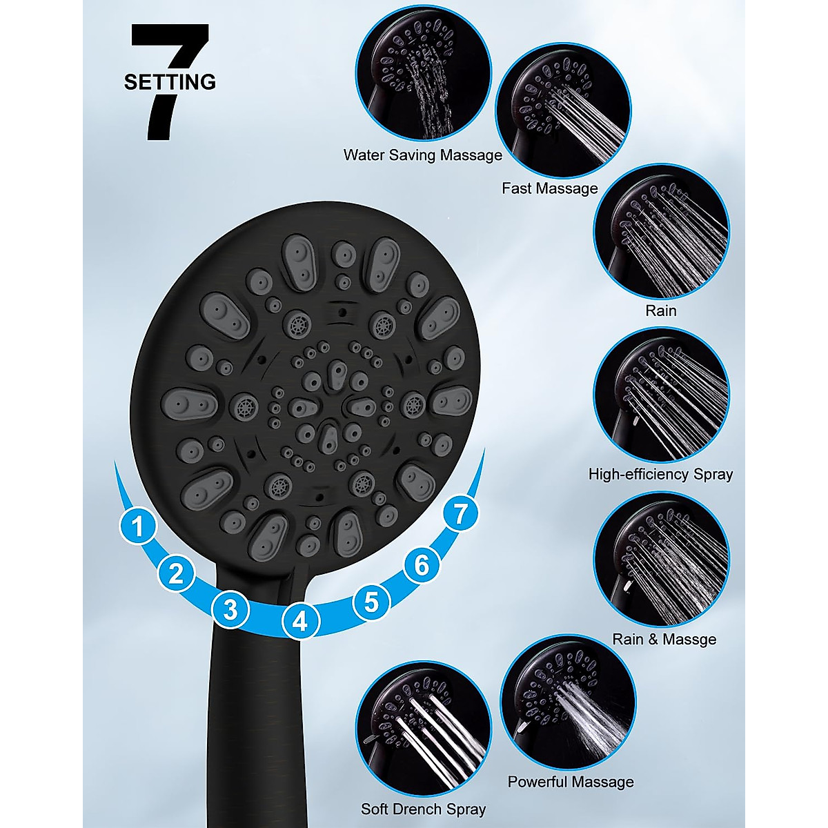 Hibbent Thickness 10'' Rain Shower Head, High Pressure Handheld Spray, Showerhead Combo with 16'' Adjustable Arc Shower Extension Arm, 7 Settings, 71'' Hose, Adhesive Shower Holder, Oil-Rubbed Bronze