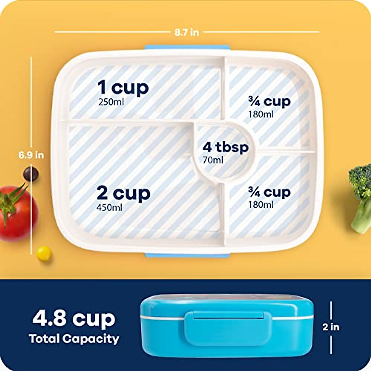 RUVALINO Bento Lunch Box for Kids, 5-Compartment Bento-Style Kids Lunch Box with Utensils, Leak-Proof, Dishwasher Safe, Pre-School Kid Daycare Lunches Snack Container for Ages 5 and up, Dinosaur