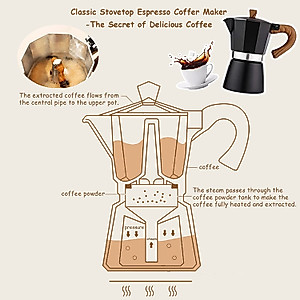 Moka Pot, Stovetop Espresso Maker Italian Coffee Maker Coffee Pot 6 cup/10 OZ Aluminium Stovetop Camping Espresso Maker Manual Cuban Coffee Percolator for Cappuccino or Latte（black）