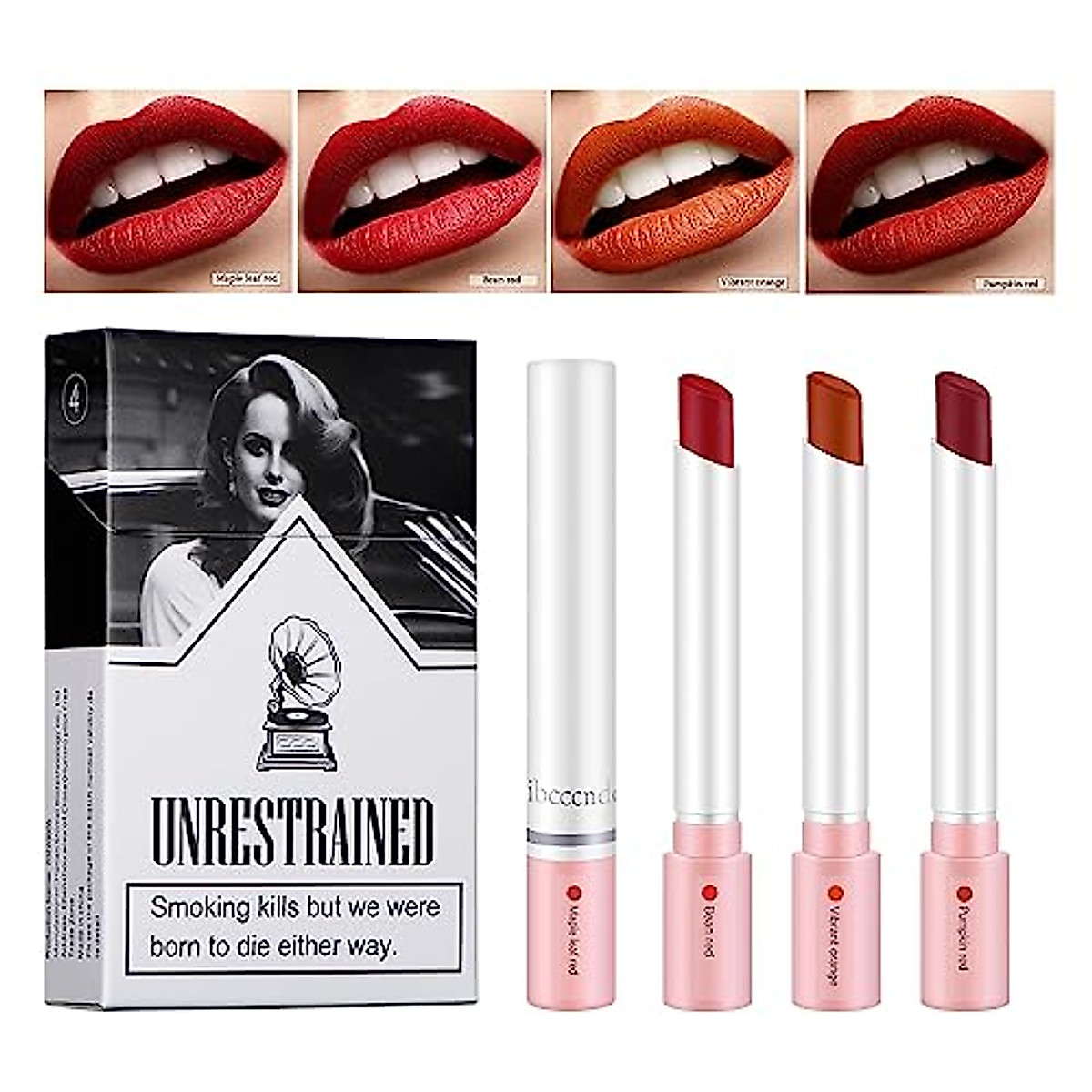 Matte Cigarette Lipstick Pack Set, 4 Colors Red Moisturizer Smooth Lip Stick, Long Lasting Waterproof Liquid Lipstick, Women Make up Velvet Cosmetic Lipsticks