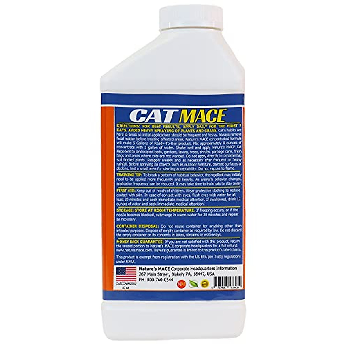 Nature's MACE Cat Repellent 40oz Concentrate/Treats 15,000 Sq. Ft. / Keep Cats Out of Your Lawn and Garden/Train Your Cat to Stay Out of Bushes/Safe to use Around Children & Plants