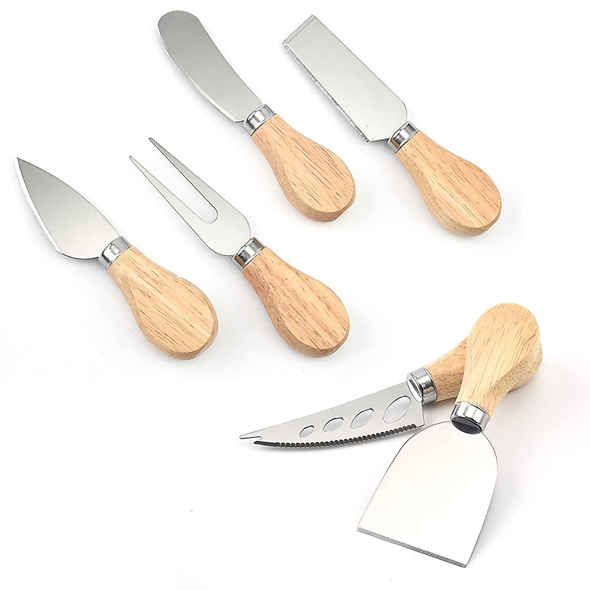 ewori 6 Pcs Cheese Knives Gift Set with Wood Handles Stainless Steel