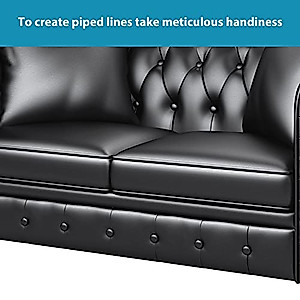Pannow 63 Inch Upholstered Loveseat Sofa, Classic Chesterfield Couch with 2 Pillows and Roll Arms, Button Tufted PU Leather Sofa for Living Room Bedroom Guest Room, Black