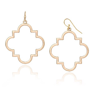POMINA Quatrefoil Clover Gold Dangle Drop Earrings Gold Silver Two Tone Textured Trendy Fashion Earrings for Women