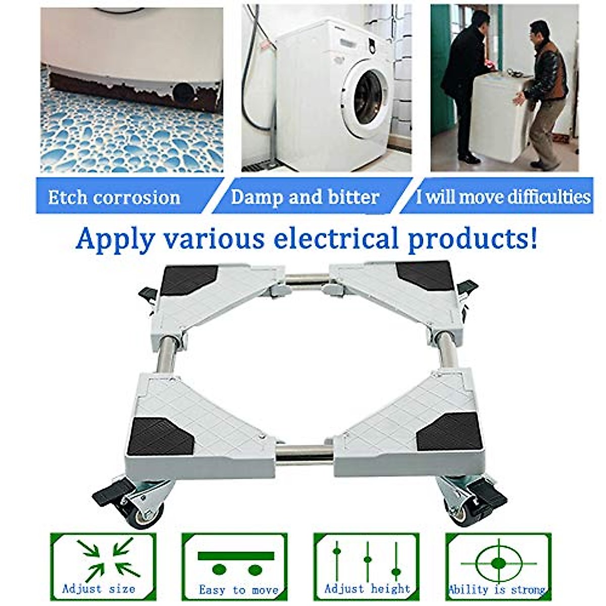 Multi-Functional Furniture Dolly Roller Base Adjustable Movable Base Refrigerator Stand for Washing Machine Refrigerator and Dryer (4 Wheel)