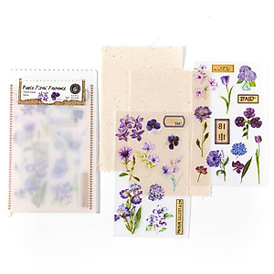 2 Sheets Vintage Rub on Transfer Flower Leaves Stickers 2 Sheet Linen, Clear Rub on Transfer Floral Stickers Decals for Wood Crafts Wine Glass Fabric Scrapbooking Furniture Journaling Cloth(Purple)