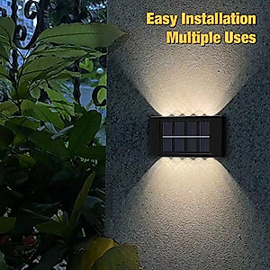 HIXVITA Solar Outdoor Lights, 6 Pack 10 LED Solar Fence Lights, Waterproof Dusk to Dawn Outdoor Lighting for Wall, Deck, Step, Garden, Warm White Light