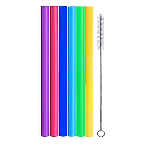 ALINK 6 Silicone Smoothie Straws + 6 Extra Wide Boba Tea Straws