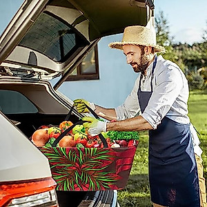 KQNZT Reusable Grocery Bags, Large Foldable Reusable Shopping Tote Bags Bulk for Groceries, Waterproof Kitchen Cloth Produce Bags with Long Handles, Hawaii Leaves Butterfly Floral