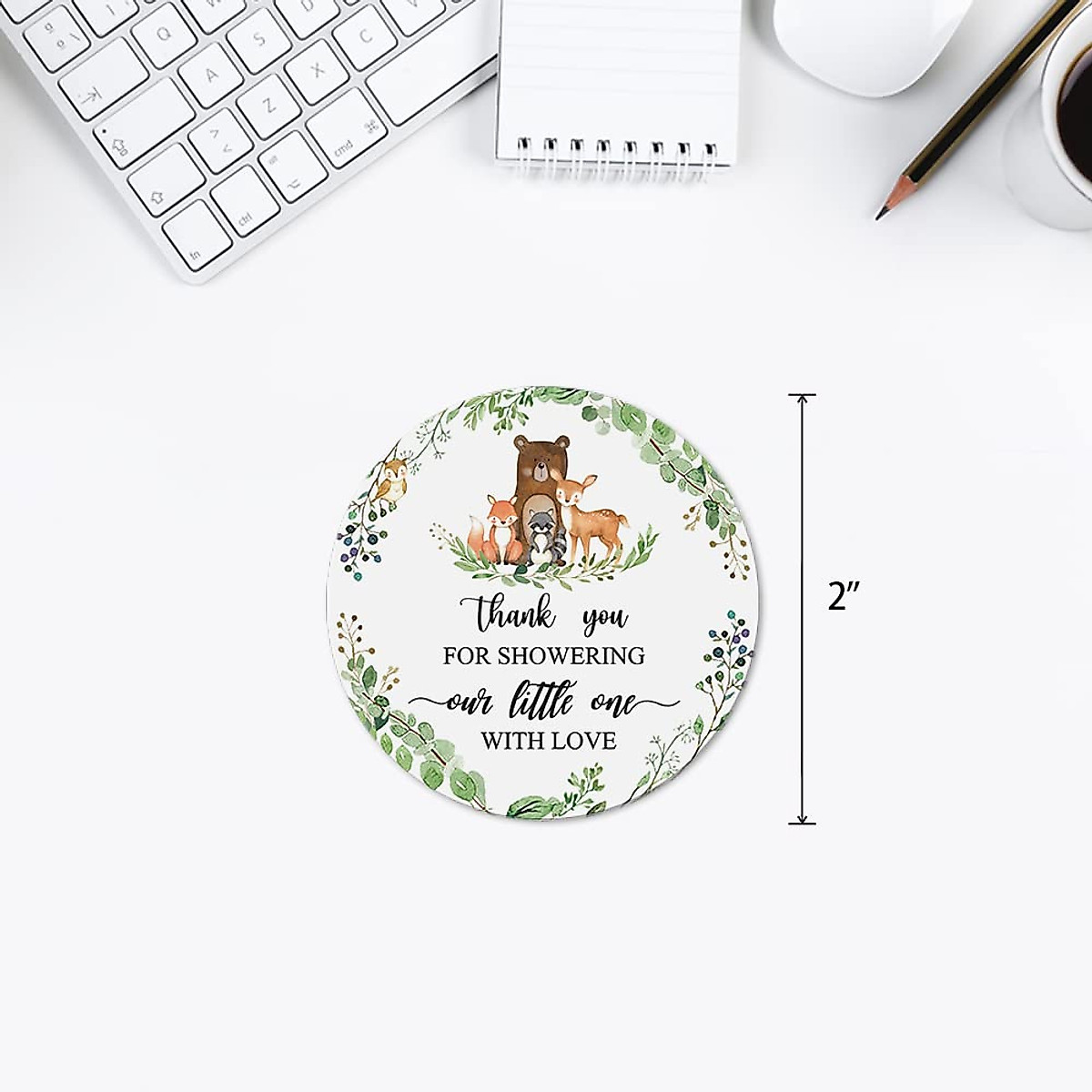 skuhyyg 25 Woodland Baby Shower Invitations with Envelopes，Woodland Diaper Raffle Tickets & Book Request Cards, Woodland Animal Stickers, thank you for showering our little one with love