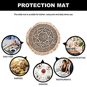 Trivet 2pcs Mandala Placemat Cotton Woven Macrame Tassels Table Mats Washable Round Burlap Placemats Natural Jute Coasters for Kitchen Table Woven Placemats Round Placemats Round Placemats