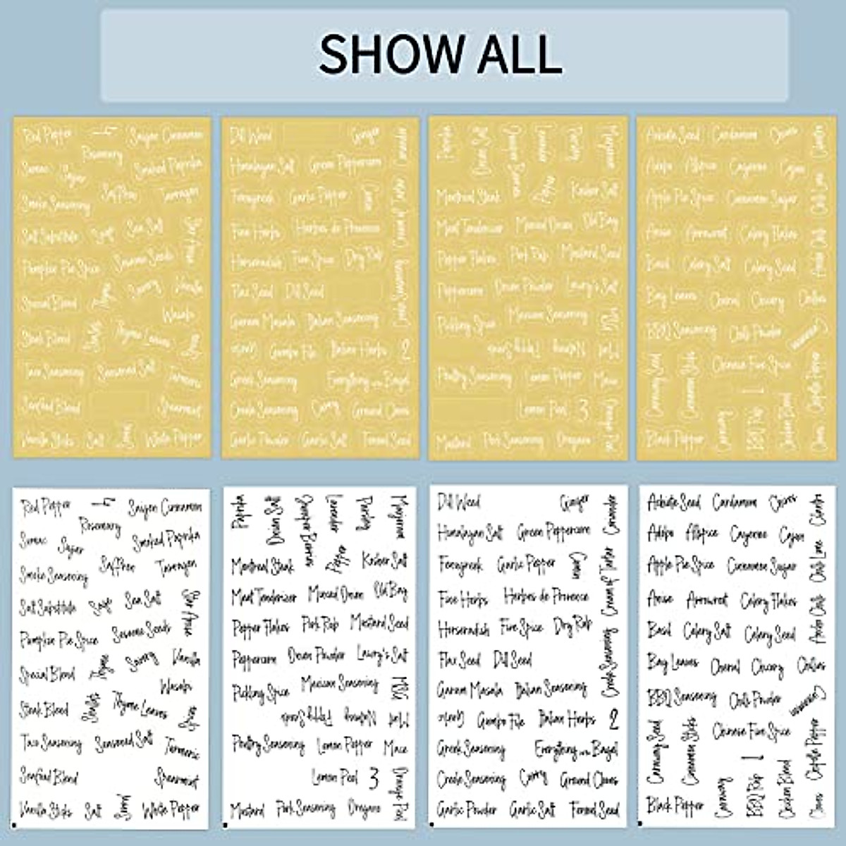 FYY Kitchen Labels,276 Spice Jar Labels,Pantry Labels,White + Black Script Preprinted Stickers,Waterproof,Tear Resistant,Food Containers Organization Labels Organize Storage Containers,Jars &Canisters