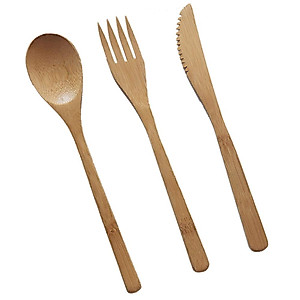 DOACT Bamboo Spoon Flatware, Easy to Clean Bamboo Cutlery Set Cloth Bag for Kitchen (b)