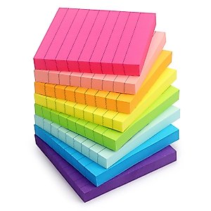 Eastern Wolf 8 Pads Lined Sticky Notes 3x3 Sticky Notes with Lines Self-Stick Note Pads 8 Bright Multi Colors, 85 Sheets/Pad