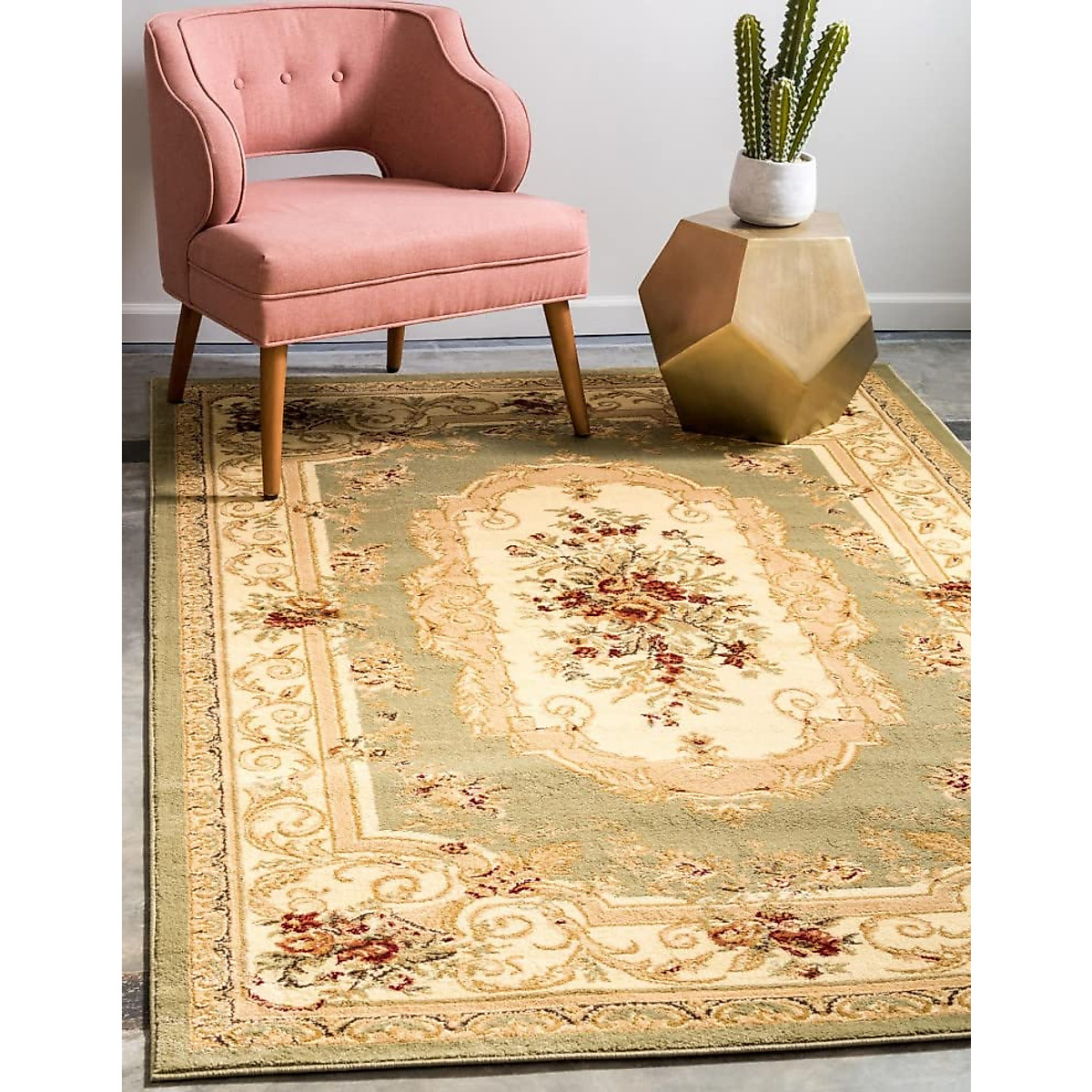 Unique Loom Versailles Collection Traditional Classic Floral Motif Area Rug (10' 0 x 13' 0 Rectangular, Green/ Ivory)