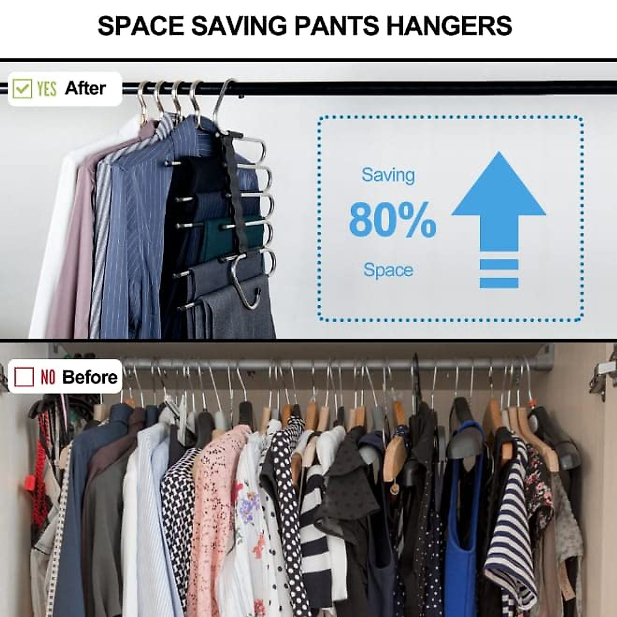 OKOMARSS Pants Hangers Space Saving, 2 Pack Stainless Steel Anti-Slip Multiple Layers Multifunctional Pants Hangers Uses Wardrobe Clothes Hangers for Pants Trousers Skirts Scarves (Black)