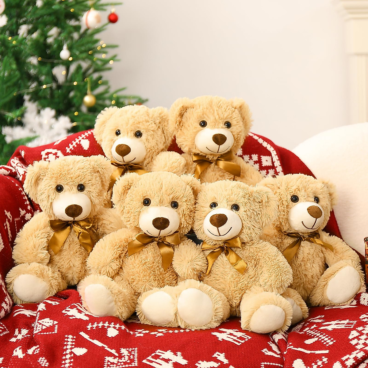 MorisMos 3 Packs Teddy Bears Bulk Stuffed Animals, Cute Small Plush Toys, Little Bear for Kids on Centerpiece Baby Shower, 14 Inches, Brown