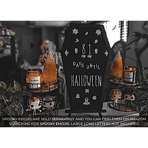 Coffin Letter Board Black With Spooky Emojis +500 Characters, and Wooden Stand - 17x10.5 Inches - Gothic Halloween Decor Spooky Gifts Decorations