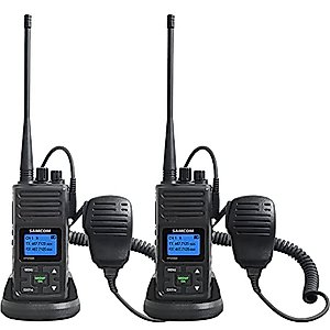 5Watt Walkie Talkie for Adults Long Range Two Way Radio Rechargeable with Speaking Mic, SAMCOM 2-Way Radios Heavy Duty Walky Talky with Shoulder Mic for Restaurant Hotel (2 Pcs Radio + Speaker Mic)