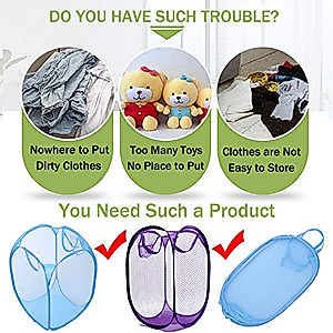 RZJZGZ Foldable Pop-Up Mesh Laundry Hamper with Side Pocket Clothes Laundry Basket Storage Bag with Carry Handles for Dirty Clothes (2 Pack)