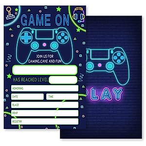 Grace Yonks Greeting Card, Video Game Birthday Invitation, 20 Invitations and Envelopes