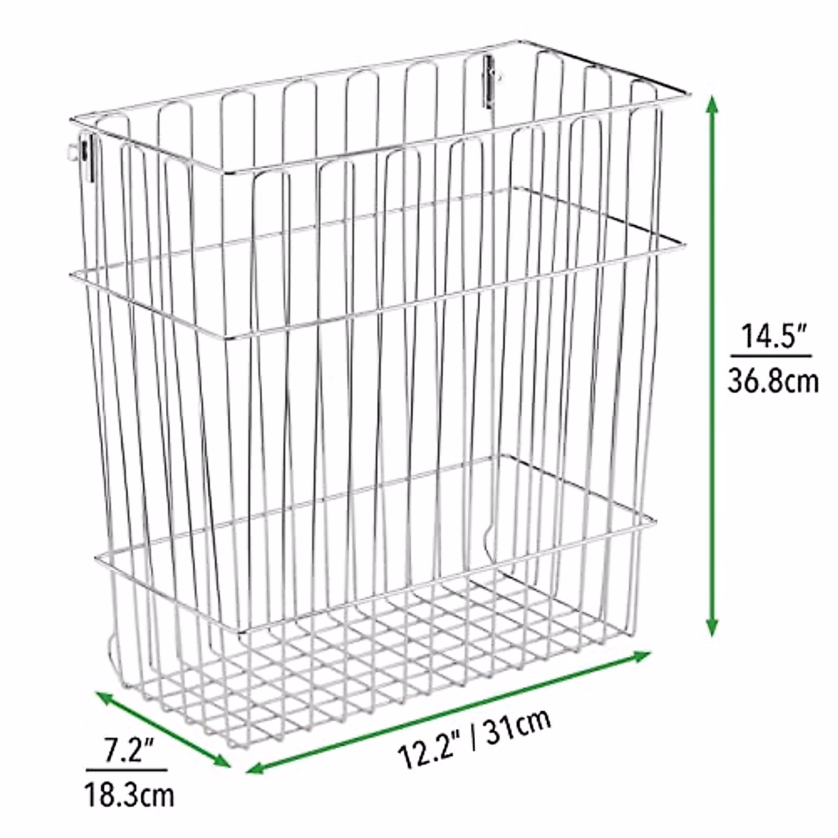 mDesign Metal Wall Mount Organizer Basket for Holiday Wrapping Paper Storage - Holder for Bow, Labels, Gift Bag, and Ribbon - Hang in Closet or Cabinet - Concerto Collection - Chrome