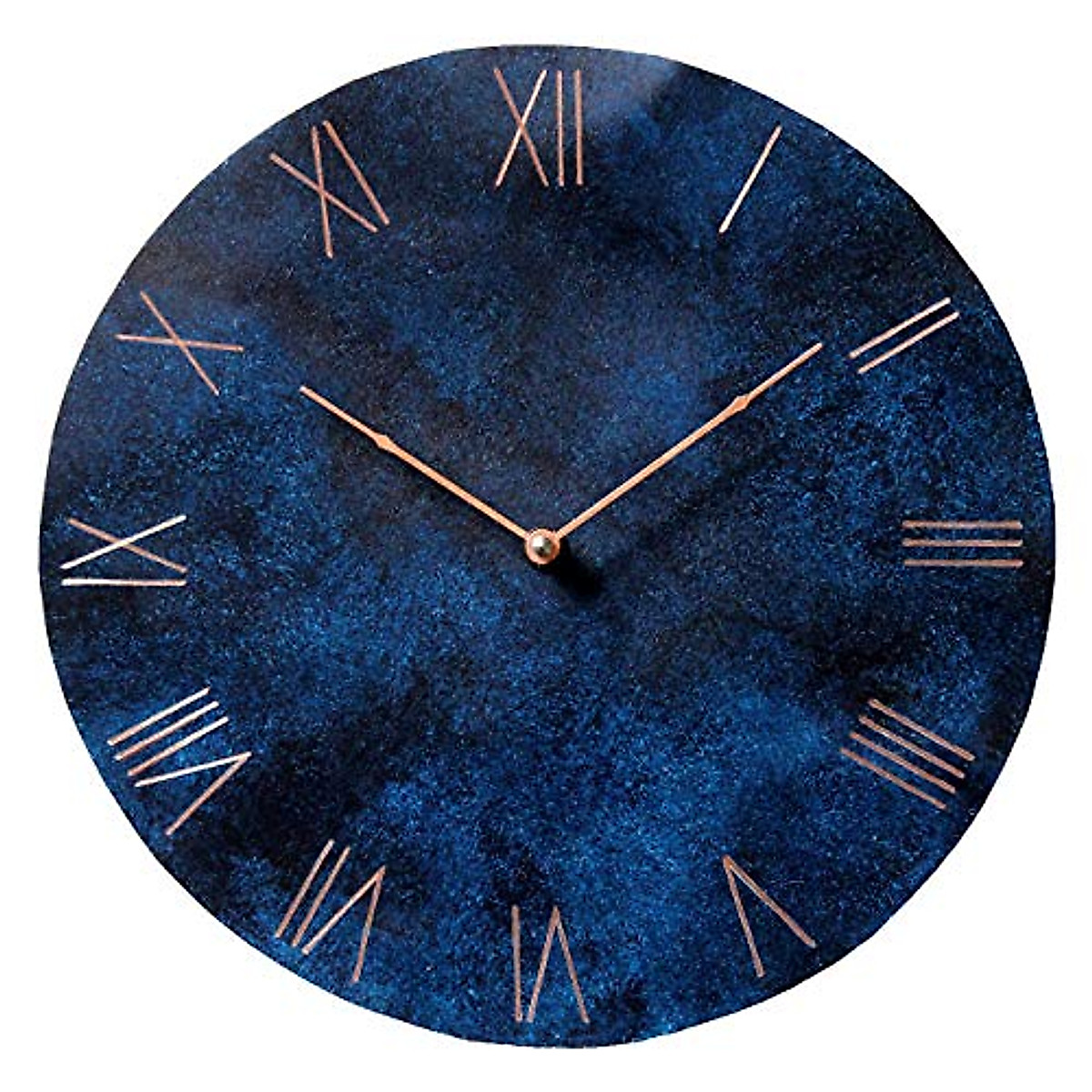 InTheTime 12-inch Bent Copper Wall Clock Blue Round Large Silent Non-Ticking Unique Handmade - 7th Wedding Anniversary Gift Idea Rustic Farmhouse Native American Southwest Home Kitchen Art Decor