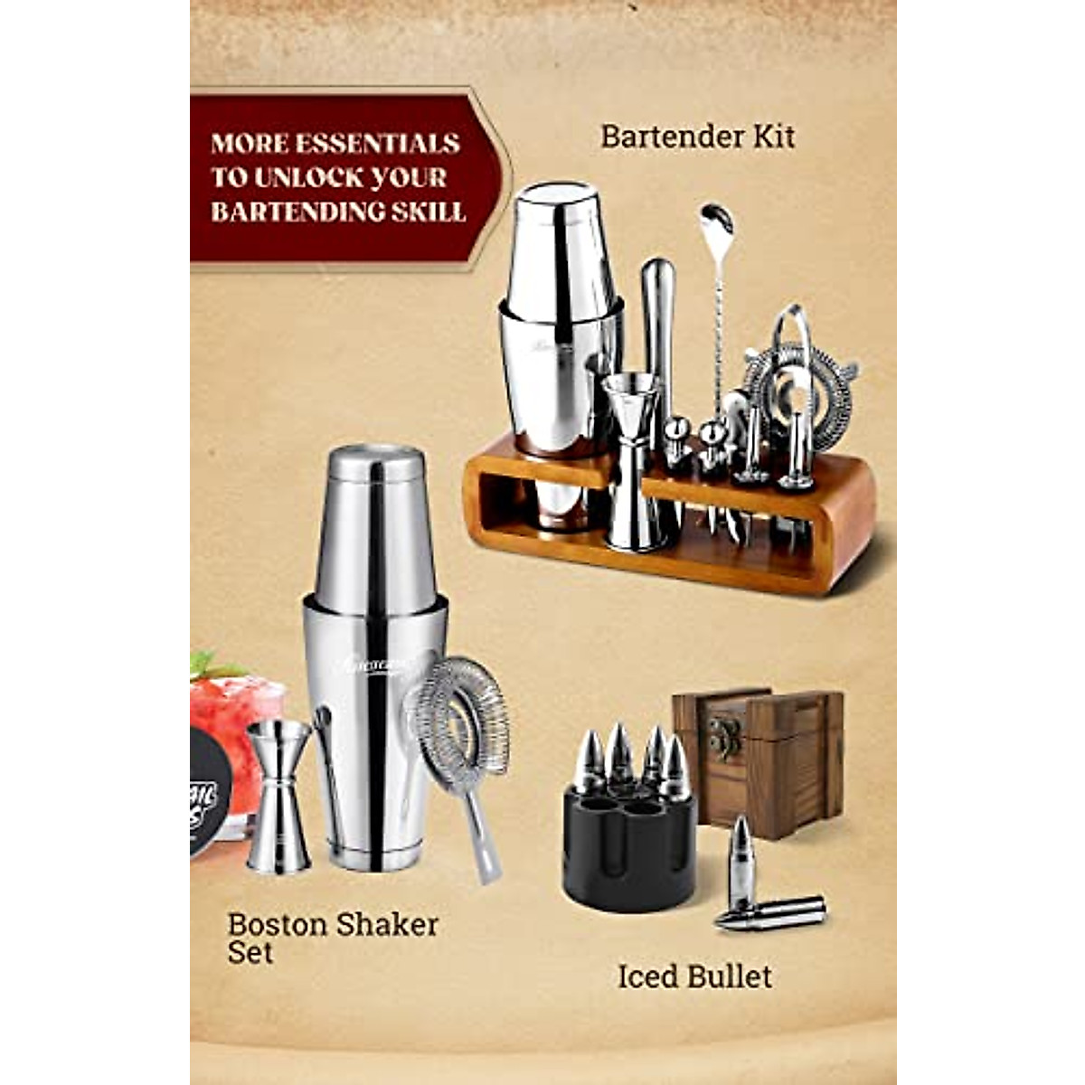 KITESSENSU Mixology Bar Kit with Stand | Complete 11-Piece Cocktail Shaker Set Bar Set for Inspired Drink Mixing Experience | Bartender Accessories for Home Bar Tools Set with Recipes Booklet