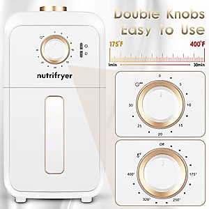 nutrifryer Air Fryer, 4Quart Air Fryer with Grill and Recipe Instructions, Small and Compact Design, 50Pcs Custom Parchment Paper Liners, Non-Stick Basket, 1400W, White