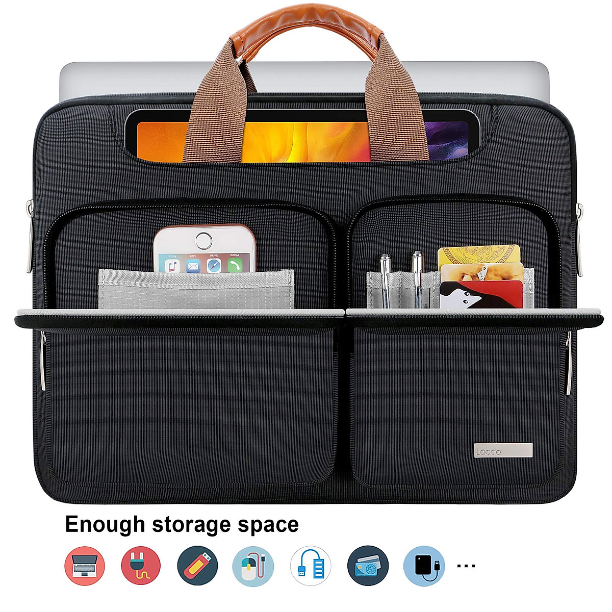 Lacdo 360° Protective Laptop Shoulder Bag, 14 inch Computer Bag for 14 inch New MacBook Pro M4/M3/M2/M1 Chips Pro Max A3112 A3401 A3185 A2918 A2992 A2779 A2442 2024-2021 Computer Messenger Bag, Black