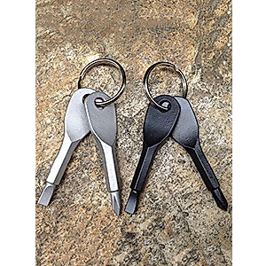2 Set(4PCS) Portable Multifunction Key Chain Screwdriver Mini Key Shape Travel Kits Outdoor EDC Screwdriver Tool with Key Ring(Color: Black Silver)