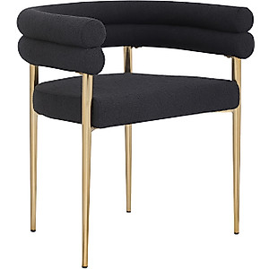 Meridian Furniture 804Black-C Brielle Collection Modern | Contemporary Boucle Fabric Upholstered Dining Chair with Brushed Brass Metal Frame, 25.5" W x 22" D x 28" H, Black, Set of 2