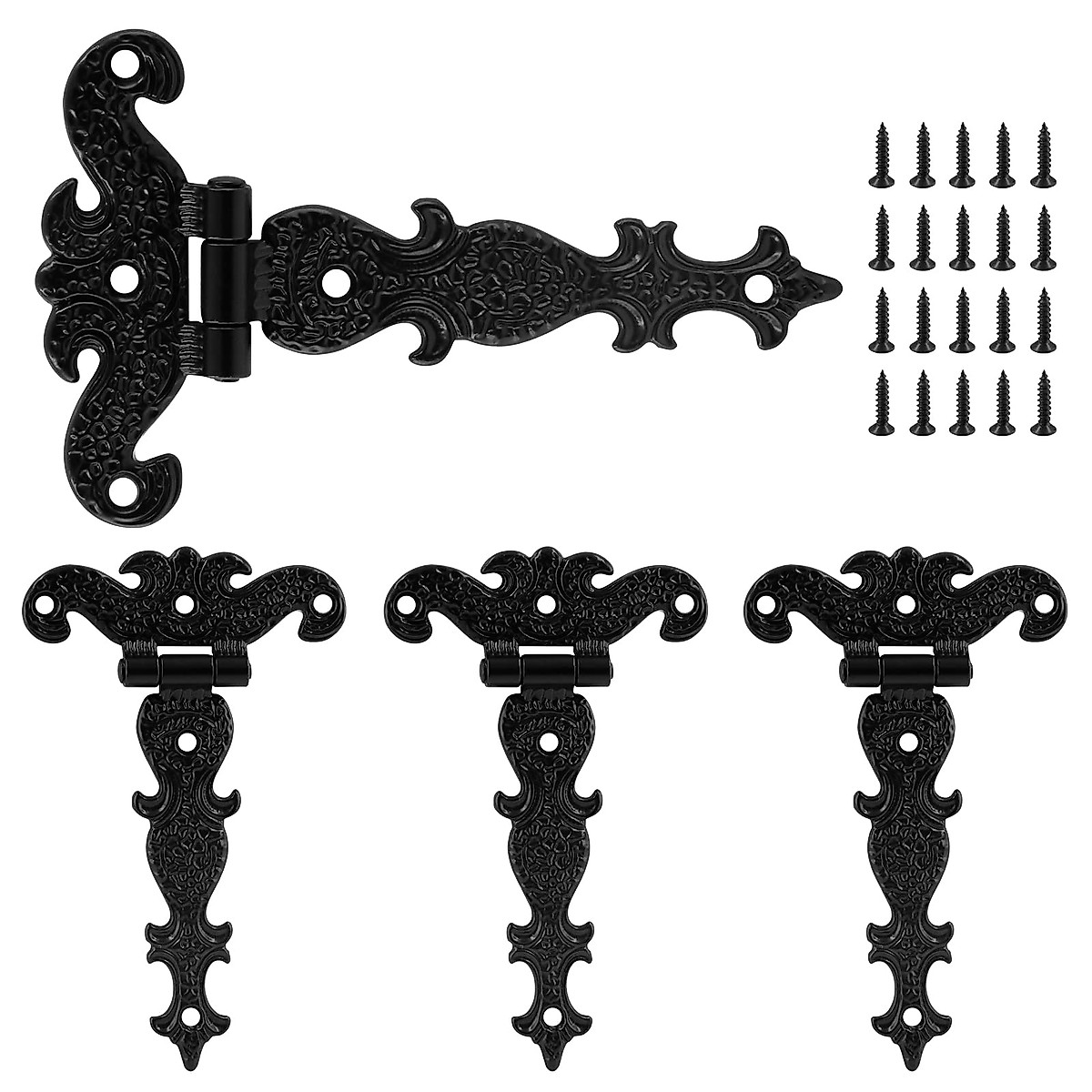 Cionyce 4Pcs Tee-Strap Hinges Heavy Duty Hinges Hardware Antique Black Decorative Hinges for Barn Door,Gate with Screws (4.33" *2.75")