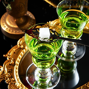 Vintage Crystal Absinthe Glasses | Set of 2 With Spoon | 7 oz Wine Savant - Stemmed Classic With Swiss Bubble Reservoir, Tasting, Nosing & Sipping, Absinthe, Sambuca, Raki, Pastis, Ouzo, Green Fairy