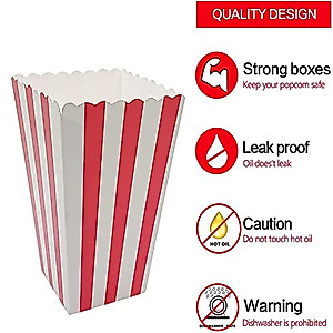24 Pcs Popcorn Boxes Mini Paper Popcorn Box Cardboard Popcorn Container for Party, White/Red Stripes