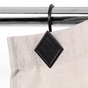 Popkozzi Grey Waffle Shower Curtain & Black Diamond Hooks - 72x72 Waterproof Washable Heavy Duty Fabric Shower Curtain - 12 PCS Rust Proof Metal Shower Curtain Rings (2 Item Bundle)