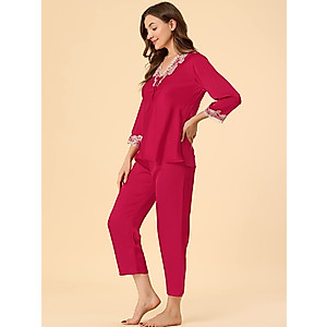 Allegra K Women’s Pajama Sets Sleepwear Soft Female Night Suit Lounge Sets Small Red