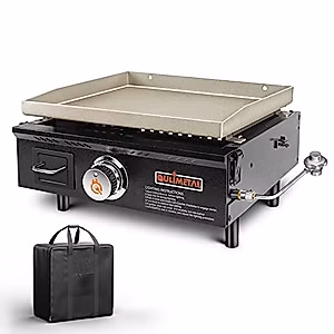 QuliMetal Portable Griddle Flat Top Grill 17 Inch Table Top Griddle Gas Grill Propane Grill with Carry Bag Outdoor Griddle Camping Griddle 15,000 BTU Burner 268 Sq Stainless Steel For Party Tailgating
