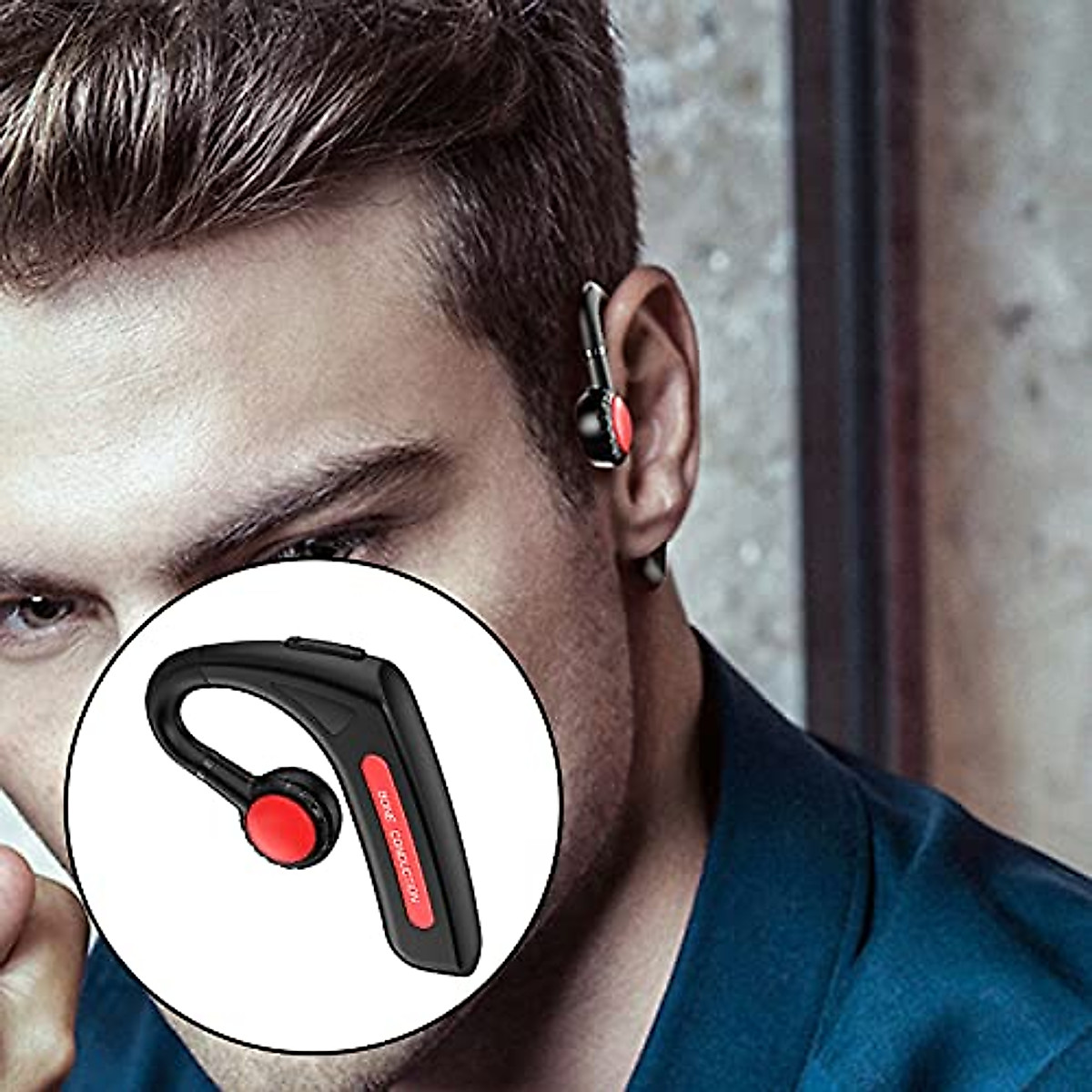 schicj133mm Bone Conduction Headphones - 1Pc M-618 Bone Conduction Earphone Waterproof Long Standby Time Earhook Bluetooth-Compatible 5.1 Wireless Single Headset for Business - Black