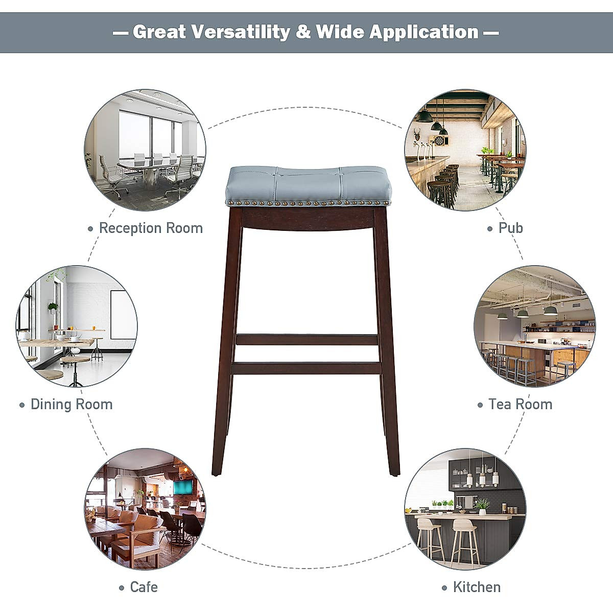COSTWAY Bar Stools Set of 4, 29-Inch Height Backless Counter Stool with Footrest, Soft Seat Cushion, Wood Legs and Non-Slip Foot Pad, Saddle Stools for Home Kitchen Living Room, Stone Gray+Dark Brown